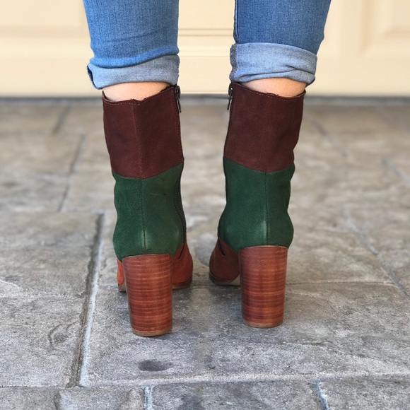 Anthropologie | Shoes | Leather Color Block Heeled Ankle Boots | Poshmark